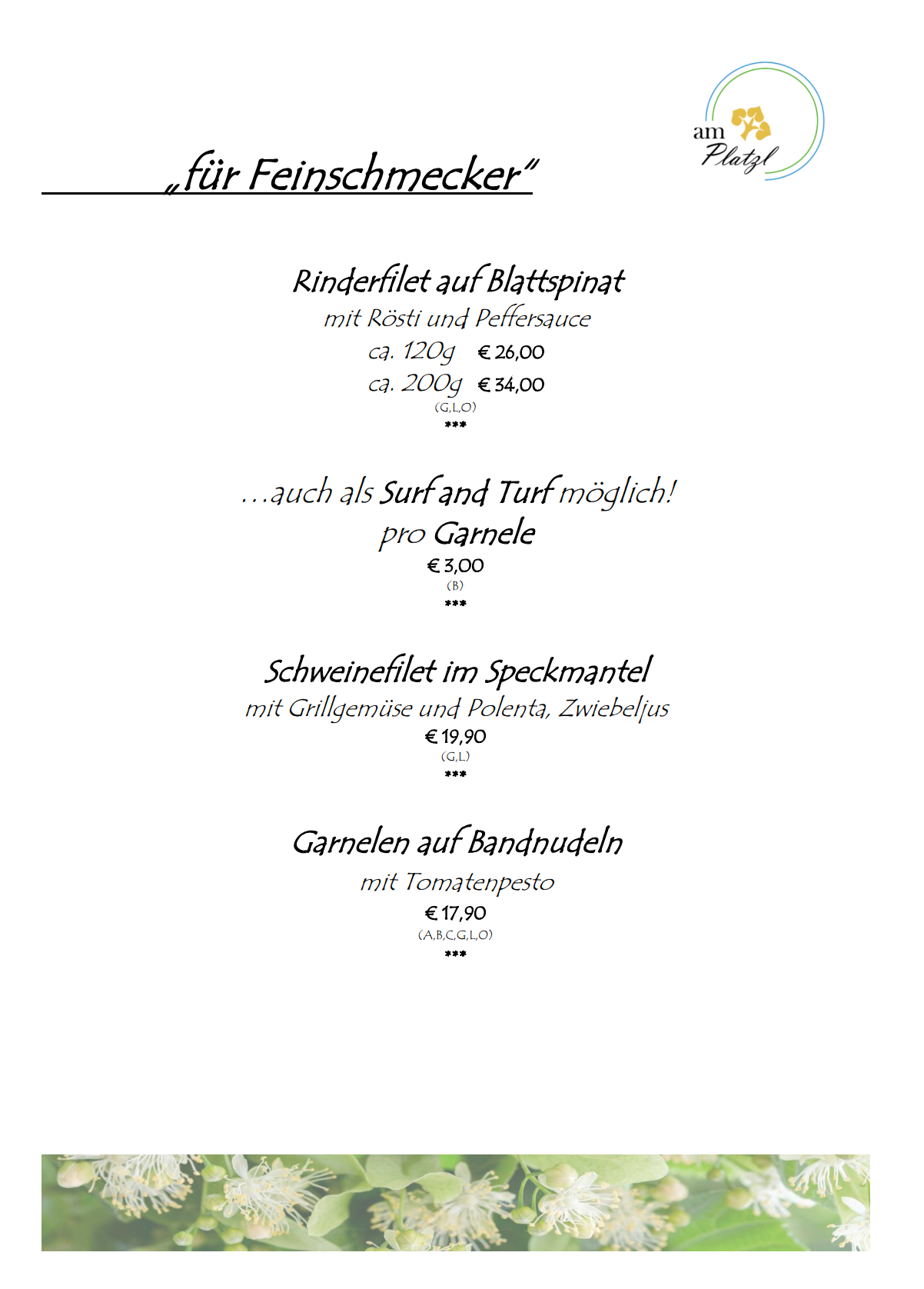 Menüs | am Platzl